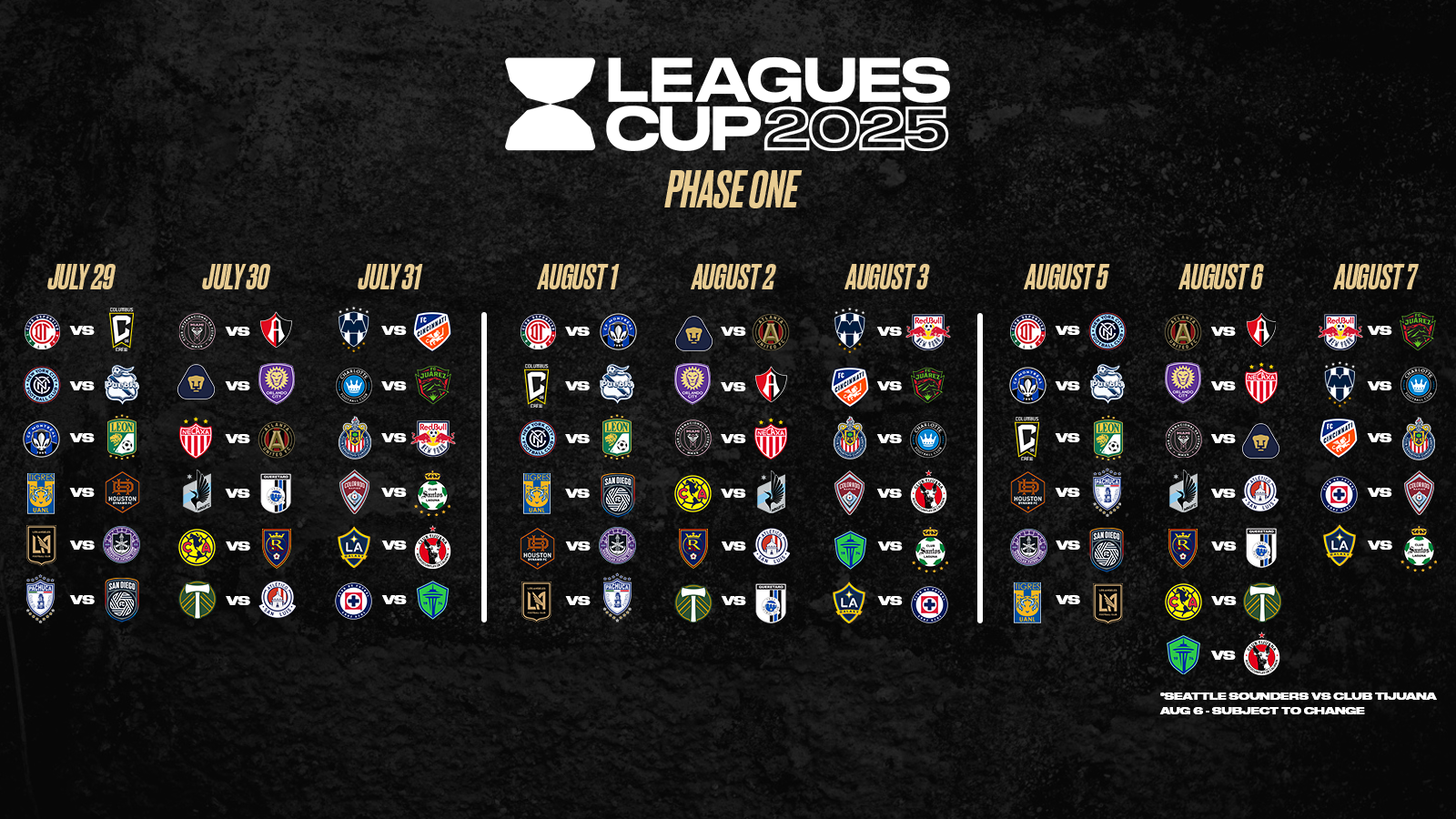 Datebook: 2025 Leagues Cup schedule (Phase One) - Soccer America